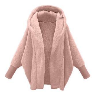 Generic Cardigan dhiver &agrave; manches longues en polaire pelucheuse avec poche ouverte sur le devant pour femme, rose, XXL