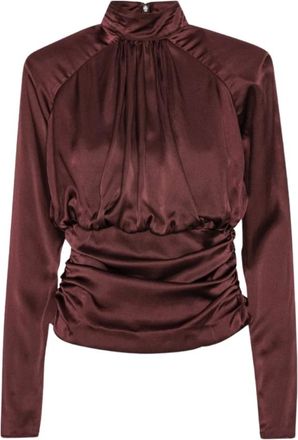 Rotate Rotate Birger Christensen, Femme, Blouses et Chemises, Brun, Taille: 44 FR Haut en Soie Zinfandel