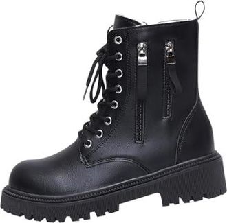 Generic Bottes &agrave; lacets pour femme avec doublure en polaire - Confortables - Bout rond - Talon bas &eacute;pais - Fermeture &eacute;clair lat&eacute;rale - Confortables - Chaudes 