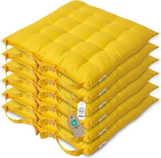Homescapes 6er Set Stuhlkissen 40x40 cm gelb - Sitzkissen Outdoor/Indoor mit Baumwollbezug, Sitzpolster waschbar und Oeko-TEX-Zertifiziert f&uuml;r Esszimmer-, K&uuml;chen