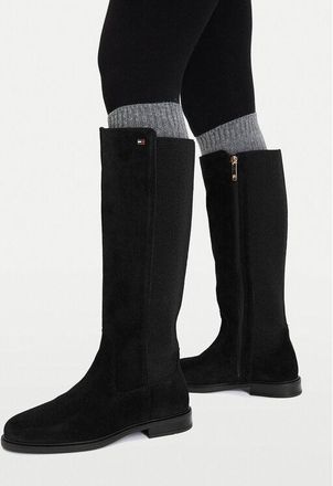 Tommy Hilfiger Stiefel Enamel Flag Suede High Chelsea FW0FW09574 Schwarz