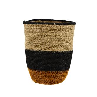 Madam Stoltz Korb Flechtkorb Aufbewahrung Seegras natur schwarz orange Boho Ethno Scandi