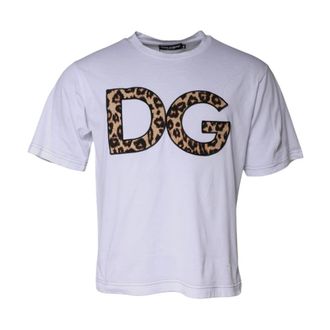 Dolce & Gabbana Leopard Print Logo Tee - - Tops - Herren - Wei&szlig; - XL