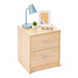 Amazon Basics Nachttisch, Nachtschrank mit 2 Schubladen, Schlafzimmerschrank, Ahorndekor, 47cm x 40cm x 36cm