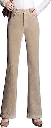 Dissa Femmes Pantalon évasé Beige Taille Haute Grande Taille Pantalon de Travail Velours côtelé Printemps et Automne Épais,EU 42,P11