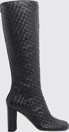 Bottega Veneta Cherry Intrecciato-Leder-Kniestiefel mit hohem Absatz von