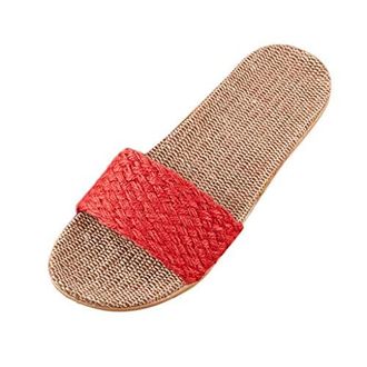 Generic Pantoufles de bain pour femme - Antid&eacute;rapantes - Pour l&eacute;t&eacute; - En lin - Pour lint&eacute;rieur - Bout ouvert - Chaussures de plage plates - Couleur unie - Conf