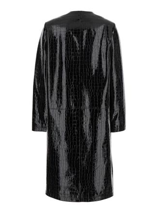 Toteme Womens Black Leather Coat With Crocodile Effect Lamb