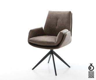 DELIFE Drehstuhl Clea-Flex Mikrofaser Taupe Vintage Kreuzgestell breit Schwarz 360&deg; drehbar Wippfunktion, Esszimmerst&uuml;hle