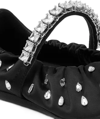 Jimmy Choo London Crystal-Embellished Satin Ballet Flat - Black