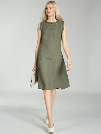 CASPAR Fashion Sommerkleid SKL012 knielanges leichtes Damen Sommer Leinenkleid mit Wellenkragen Luftig leicht, figurumspielende Form