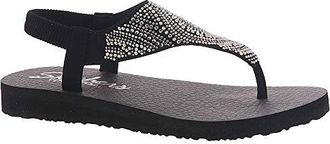 Skechers Femme Meditation Tongs, Noir (Black Mitobuck/Smoke Rhinestone Blk), 39 EU