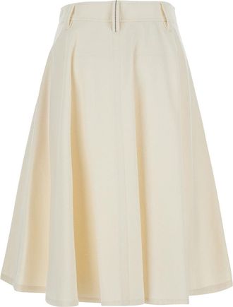 Brunello Cucinelli Flared Cotton Blend Skirt - White