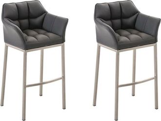Clp Lot 2 tabourets de bar Damaso en similicuir avec 4 pieds Gris Acier inoxydable