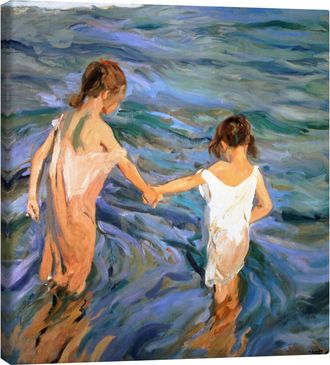 Posterlounge Kinder im Meer Leinwandbild von Joaquín Sorolla y Bastida 50 x 50 cm Blau Wandbilder Wanddeko