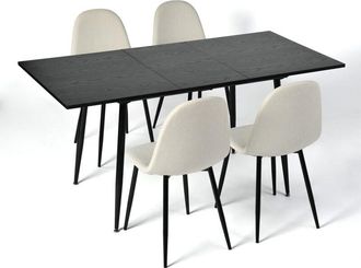 Urban Meuble Urban Meuble - Ensemble table extensible noir 120-160 et 4 chaises style scandinaves blanches cassées
