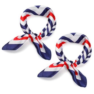 Satinior 2 Nautische Quadratische Imitierte Seidenschals Rot Wei&szlig; Blau Schals Damen Matrosen Halst&uuml;cher (Trendig Stil, 50 x 50 cm)