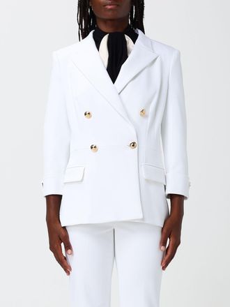 Elisabetta Franchi Blazer crois&eacute; slim fit en cr&ecirc;pe &agrave; revers en pointe