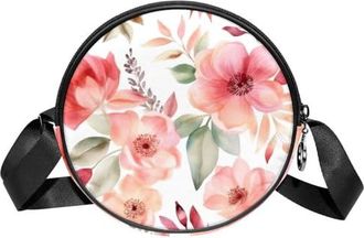 Generic Petit sac &agrave; bandouli&egrave;re circulaire pour femme, motif feuilles florales, sac &agrave; dos avec fermeture &eacute;clair, bretelles r&eacute;glables, sac &agrave; main rond d&eacute;contra