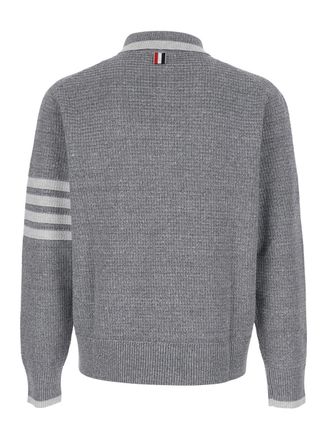 Thom Browne Mens Polo Shirt 4-Bar Grey Wool-Silk Wool And Silk Blend T-Shirts Polos