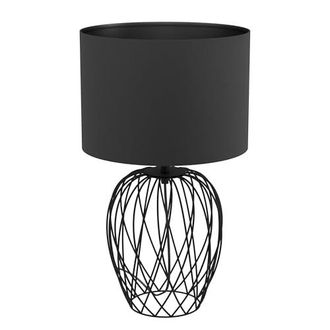 Eglo Lampe de chevet Nimlet, lampe de table style scandinave pour salon, luminaire design en textile et m&eacute;tal noir avec interrupteur, douille E27