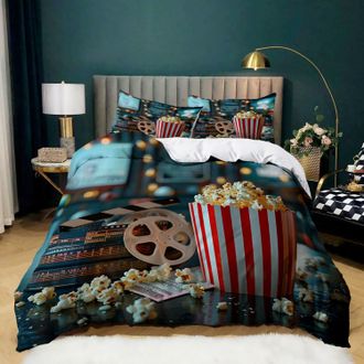 Generic Bettw&auml;sche 135x200 Kino-Popcorn Bettw&auml;sche-Sets Weiche Atmungsaktiv Hautfreundlich Mikrofaser Bettbezug mit Rei&szlig;verschluss und 2 Kissenbez&uuml;ge 80x80 cm