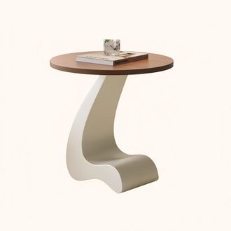Generic Modern Round Side Table,C Shaped End Table for Couch,Coffee Table with Sintered Stone Tabletop and Metal Frame for Living Room Balcony