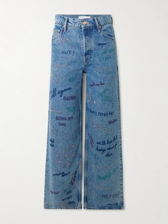 Mother Double Dip Nerdy Halbhohe Jeans Mit Weitem Bein Und Stickereien - Blau