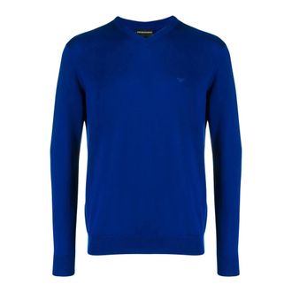 Emporio Armani Wollpullover mit V-Ausschnitt - - Knitwear - Herren - Blau - XL
