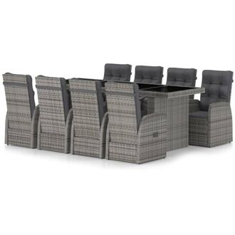 vidaXL 9-tlg. Garten-Essgruppe mit Auflagen Poly Rattan Grau