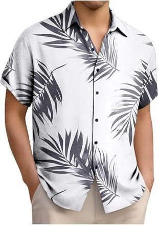 Generic Chemise hawa&iuml;enne d&eacute;contract&eacute;e et confortable pour homme - Col rabattu - L&eacute;g&egrave;re et respirante - Classique - Chemise de plage &agrave; manches courtes - Chemi