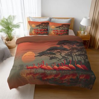 Generic Bettw&auml;sche 135 x 200 cm Winter Handgezeichnet Tiere Flamingo Mikrofaser Bettw&auml;sche Rot Bettbezug 135 x 200 cm Atmungsaktiv Leicht mit Kissenbez&uuml;gen f&uuml;