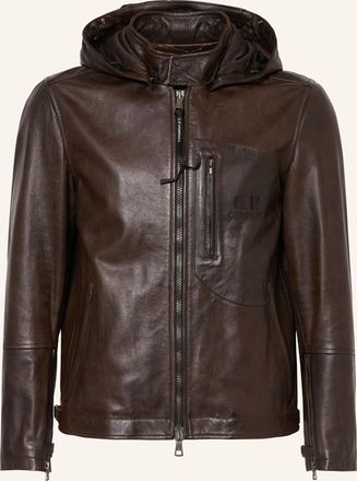 C.P. Company Lederjacke Mit Abnehmbarer Kapuze braun