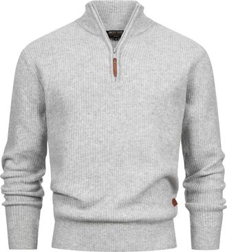 Indicode Herren INPeace Half Zip Grobstrickpullover mit Stehkragen und Rei&szlig;verschluss | Strickpullover f&uuml;r M&auml;nner Lt Grey Mix, XL