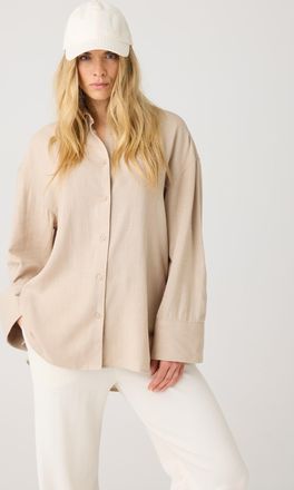 Knowledge Cotton Apparel Damen vegan Hemd Relaxed Leinen Mix Light Feather Gray