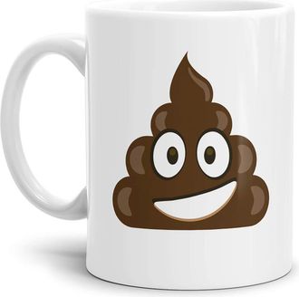 Tassendruck Tasse -Kackhaufen- mit Spruch: Kacke - Weiss -/Smiley/Shit/Kacke/Lustig/Witzig/Spa&szlig;ig/Mug/Cup/Beste Qualit&auml;t - 25 Jahre Erfahrung