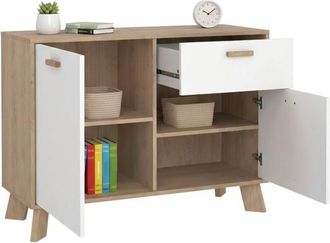 Dmora Kommode Tulo, Wohnzimmerbuffet, Wohnzimmer-Sideboard, Moderne K&uuml;chen-Speisekammer, 99x39 h73 cm, Eiche und Wei&szlig; - Dmora