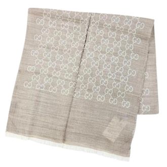 Gucci Pre-owned Stall GG Jacquard Mini Fringe Wool Silk Shawl - - Pre-owned - Damen - Beige - ONE SIZE