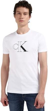 Calvin Klein Jeans T-Shirt Manches Courtes Homme Outline Monologo Col Ras-du-Cou, Blanc (Bright White), XXL