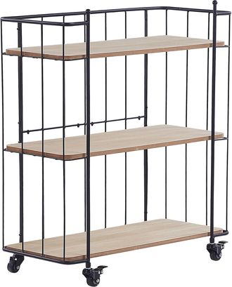 Beliani Industrieller Servierwagen mit Rollen schwarz/Heller Holzfarbton rechteckig Hiko