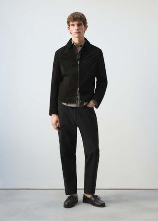 Mango Blouson 100 % cuir daim &agrave; zip noir - Homme - XXL - MANGO MAN