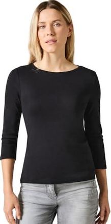 Cecil T-Shirt Basique pour Femme de Couleur Unie, Gris Charbon Profond, XS