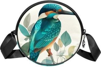 Generic Sac &agrave; bandouli&egrave;re Circle pour femme, petit sac &agrave; bandouli&egrave;re turquoise Kingfisher avec fermeture &eacute;clair, bretelles r&eacute;glables, sac &agrave; main rond d&eacute;contra