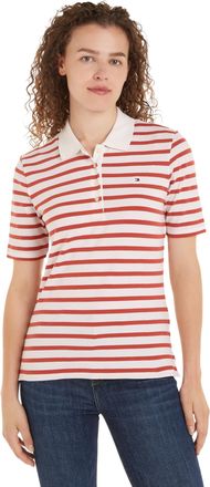 Tommy Hilfiger Damen Poloshirt Kurzarm Stripe Slim Fit, Mehrfarbig (Breton STP/Ecru/Terra Red), XXL