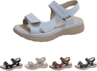 Generic Sandales avec soutien de la vo&ucirc;te plantaire pour femme, sandales de marche confortables pour femme, chaussures plates &eacute;l&eacute;gantes avec fermeture, Bleu c