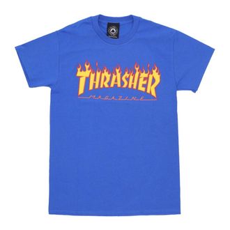 Thrasher Flame Tee Herren T-Shirt Blau/Gelb - - Tops - Herren - Blau - S