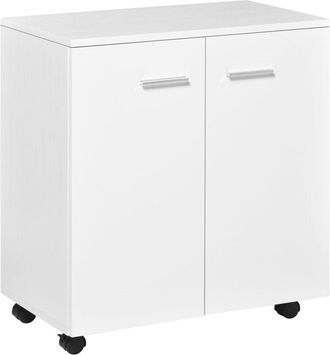 HOMCOM Meuble de Rangement Buffet bas sur roulettes avec 2 Portes &eacute;tag&egrave;re Interne pour salon, chambre, bureau 60 x 35 x 65 cm Blanc-Blanc