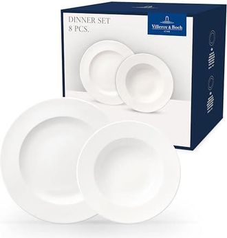 Villeroy & Boch For Me Ensemble Dîner 8 Pièces 4 Personnes, Assiettes Et Assiettes Creuses, Garanti Lave-Vaisselle, Compatible Micro-Ondes, Vaisselle, Porcelaine Prem