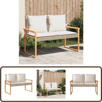 vidaXL Gartenbank mit Kissen Beige Poly Rattan Akazienholz - Gartensessel - Gartenbank - Outdoor Möbel - Balkonmöbel - Terrasse