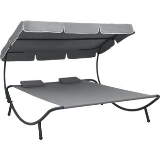 vidaXL Vidaxl - Lit de repos dext&eacute;rieur avec auvent et oreillers gris
